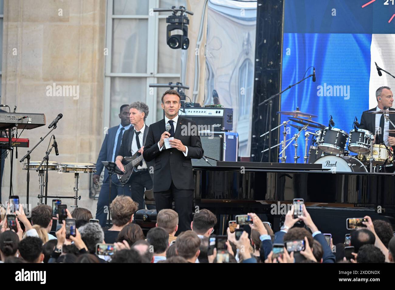 Paris, France. 21st June, 2024. French President Emmanuel Macron ...