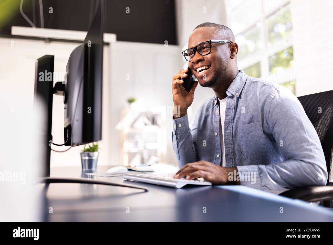 High-Tech Real Estate Executive Making a Cheerful Call at His Corporate ...
