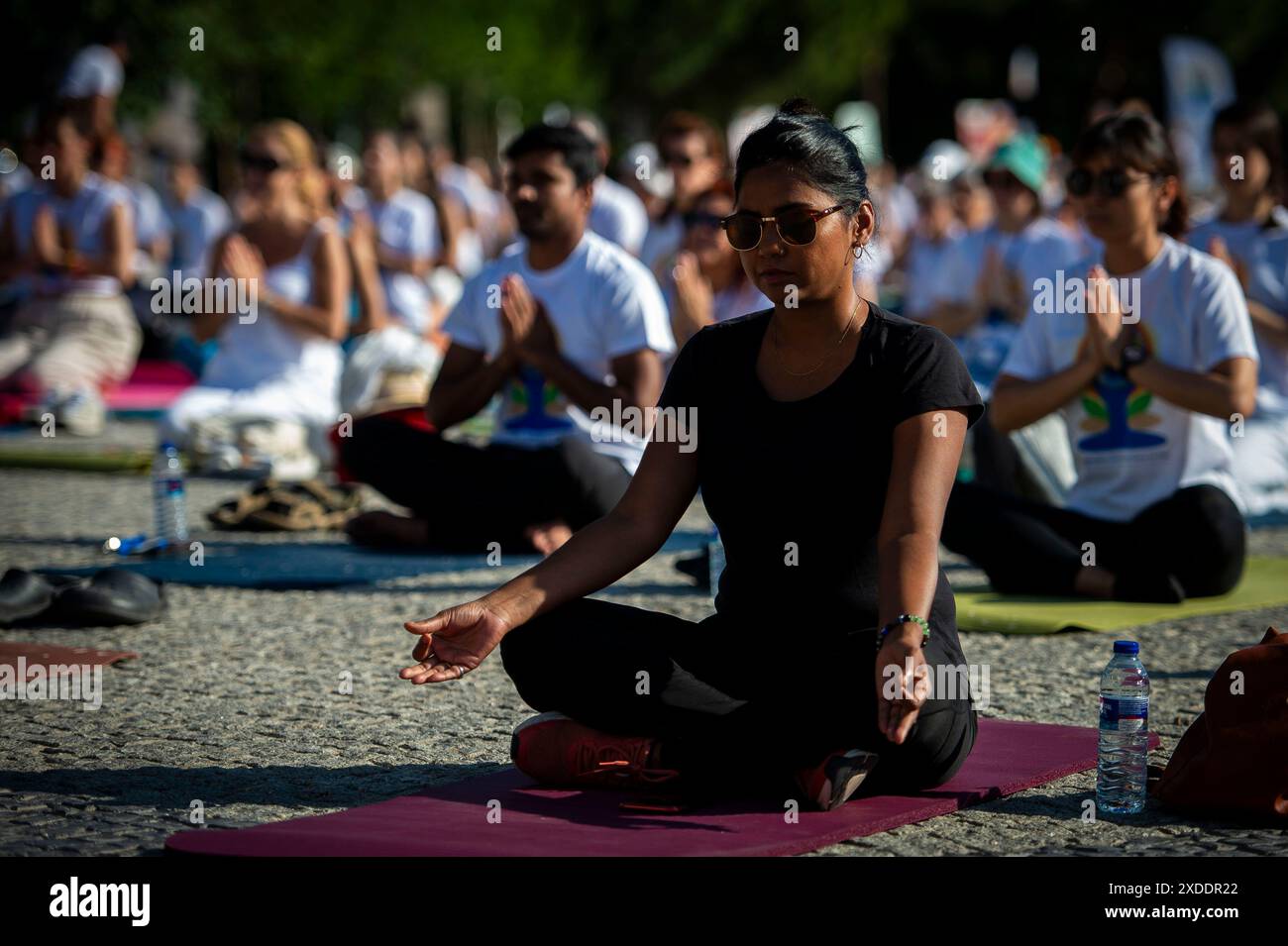 Actress Usha Jadhav during a yoga master class for the 10th anniversary ...