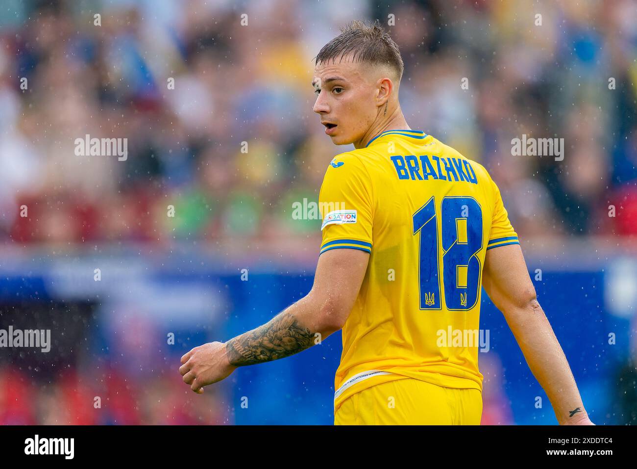 DUSSELDORF, GERMANY - JUNE 21: Volodymyr Brazhko of Ukraine looks on ...