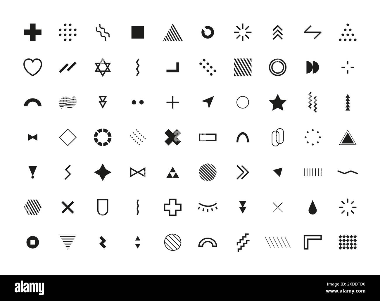 Abstract Geometric Shapes. Memphis Design Elements set. Black Retro ...