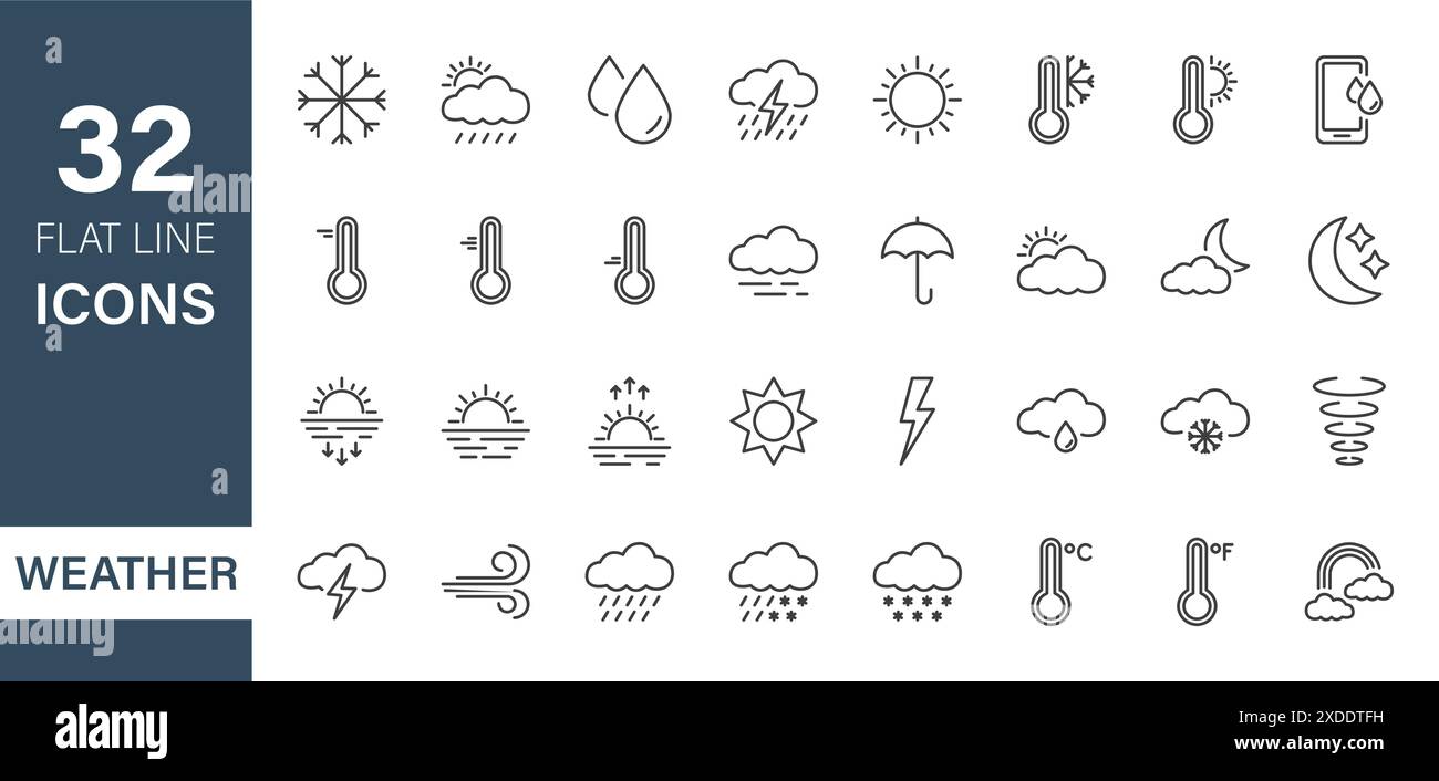 Set of Weather Line Icons. Weather Forecast graphic elements ...