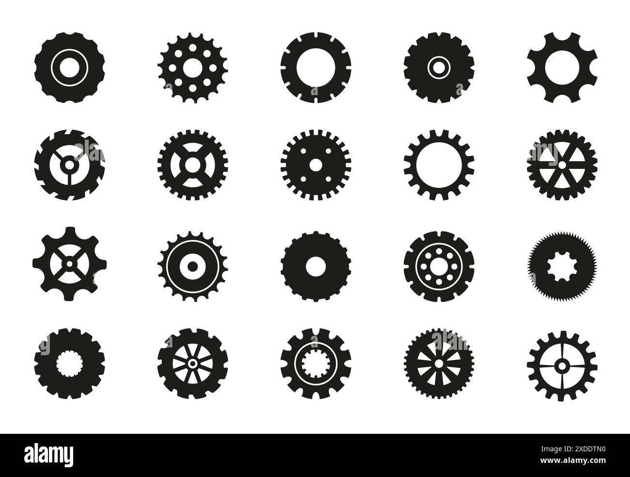 Black machine gears set. Transmission cog wheels and gear icons isolated on white background ...