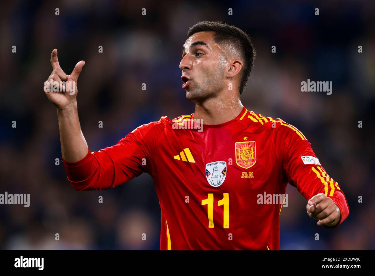 Gelsenkirchen, Germany. 20 June 2024. Ferran Torres of Spain gestures ...