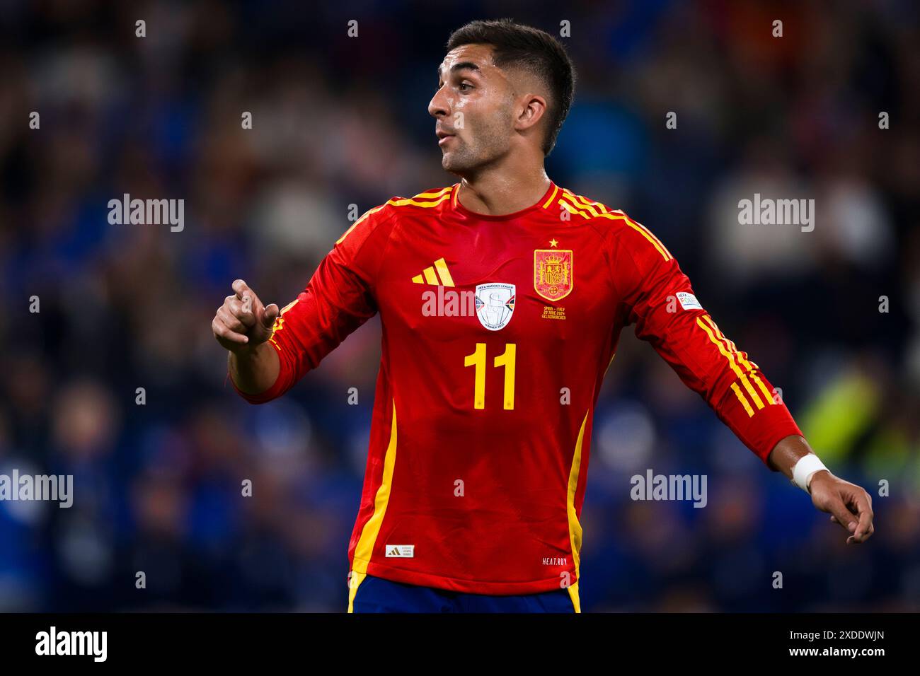 Gelsenkirchen, Germany. 20 June 2024. Ferran Torres of Spain gestures ...
