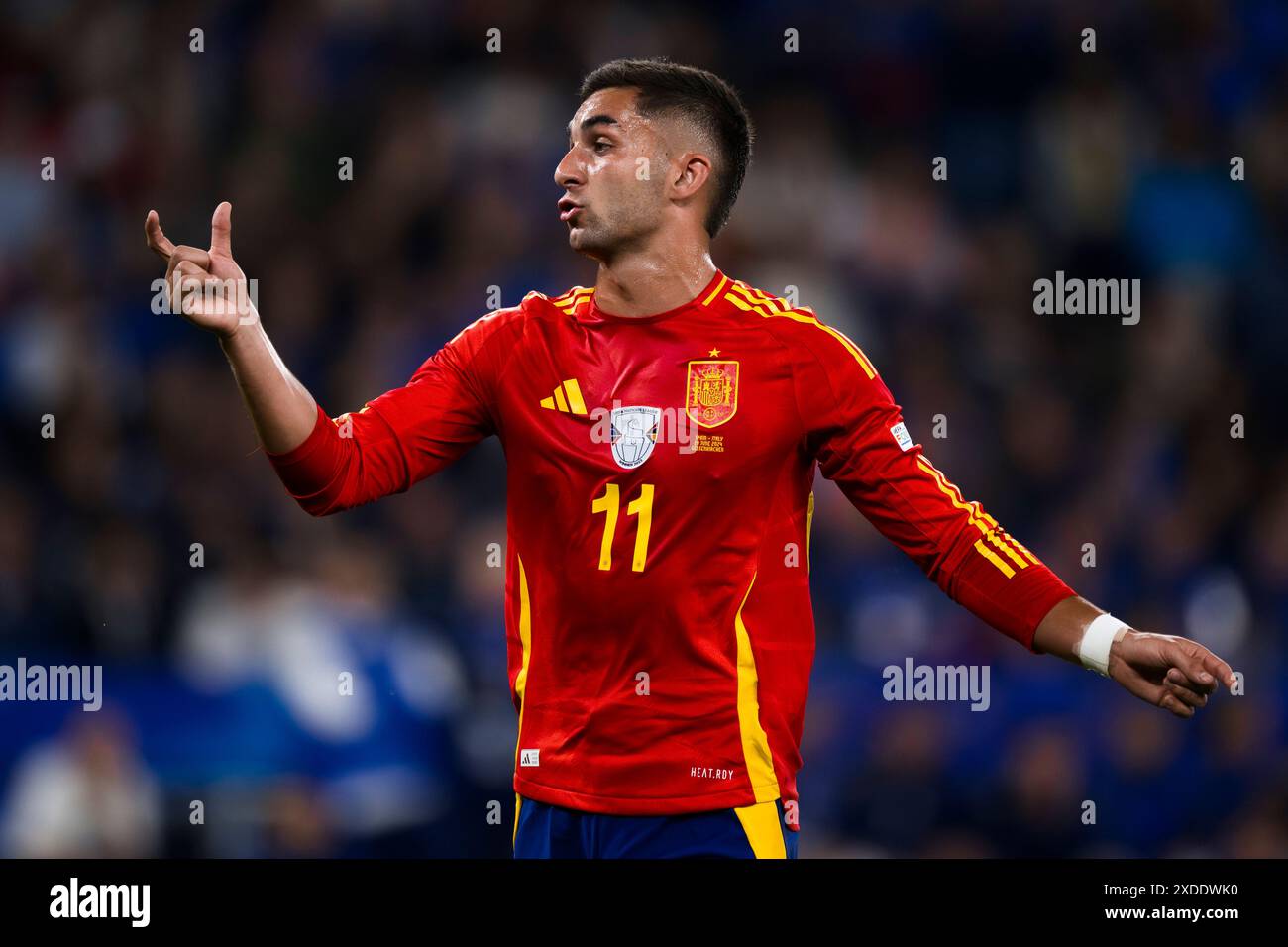 Gelsenkirchen, Germany. 20 June 2024. Ferran Torres of Spain gestures ...