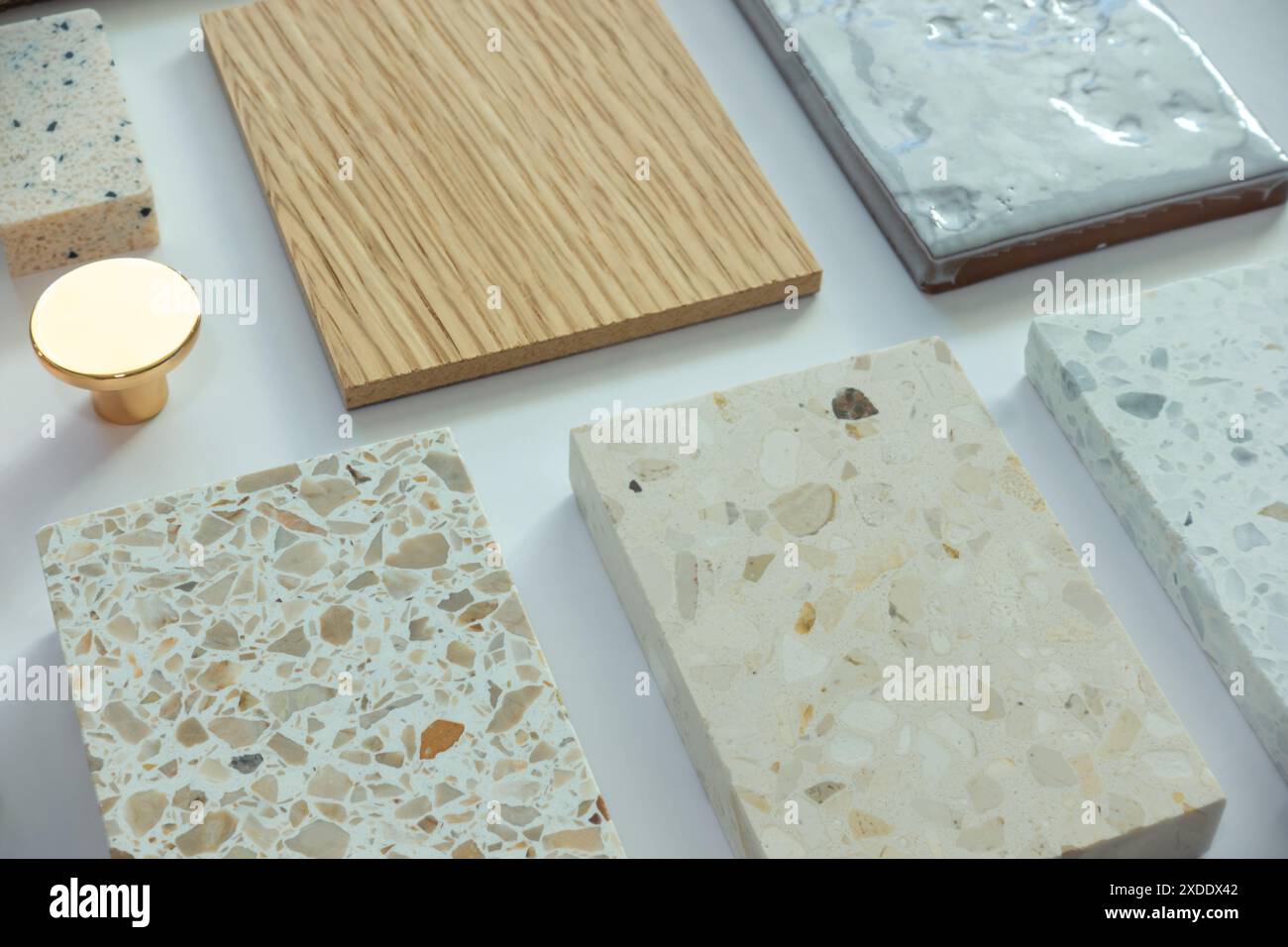 Modern Interior Design Material Sample Board with Terrazzo, Wood, and ...