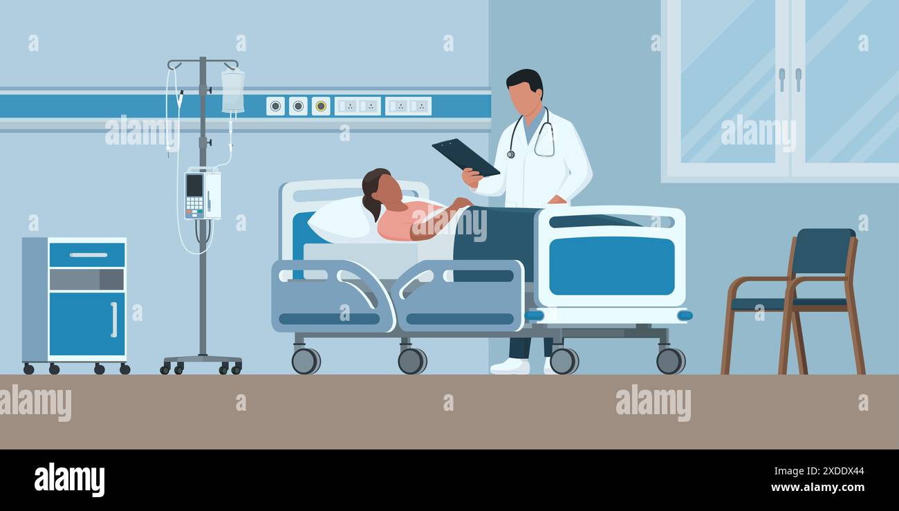 Doctor visiting a patient lying on a medical bed at the hospital Stock Vector Image & Art - Alamy