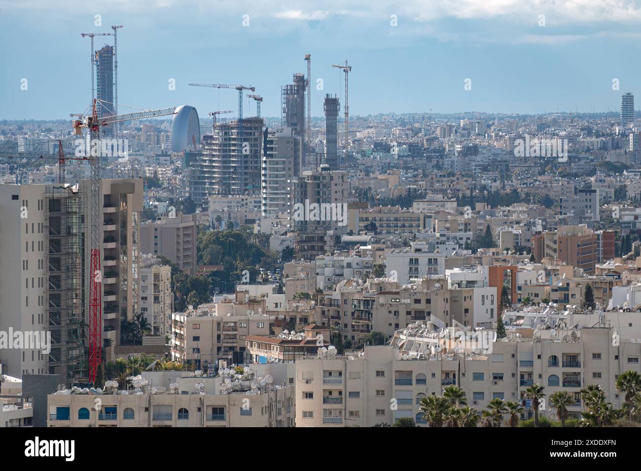 Cityscape of Limassol in Cyprus showing construction cranes building ...