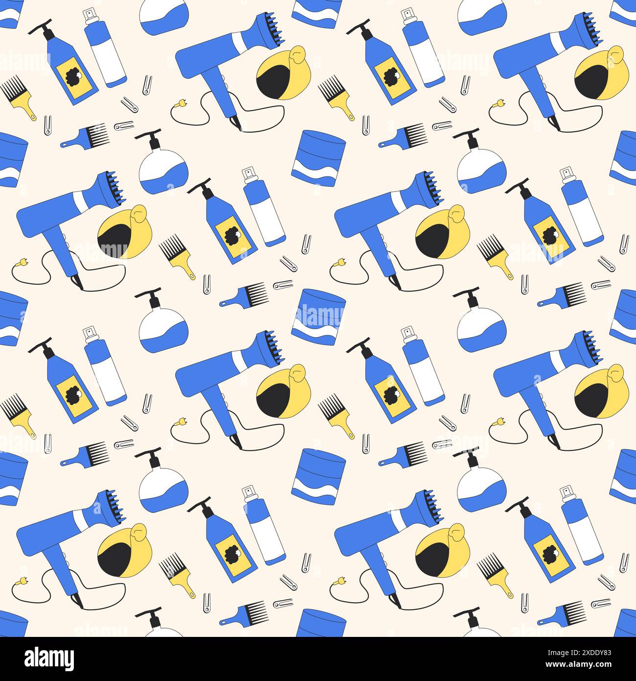 Seamless pattern of hair care and styling products, fitting for curly ...