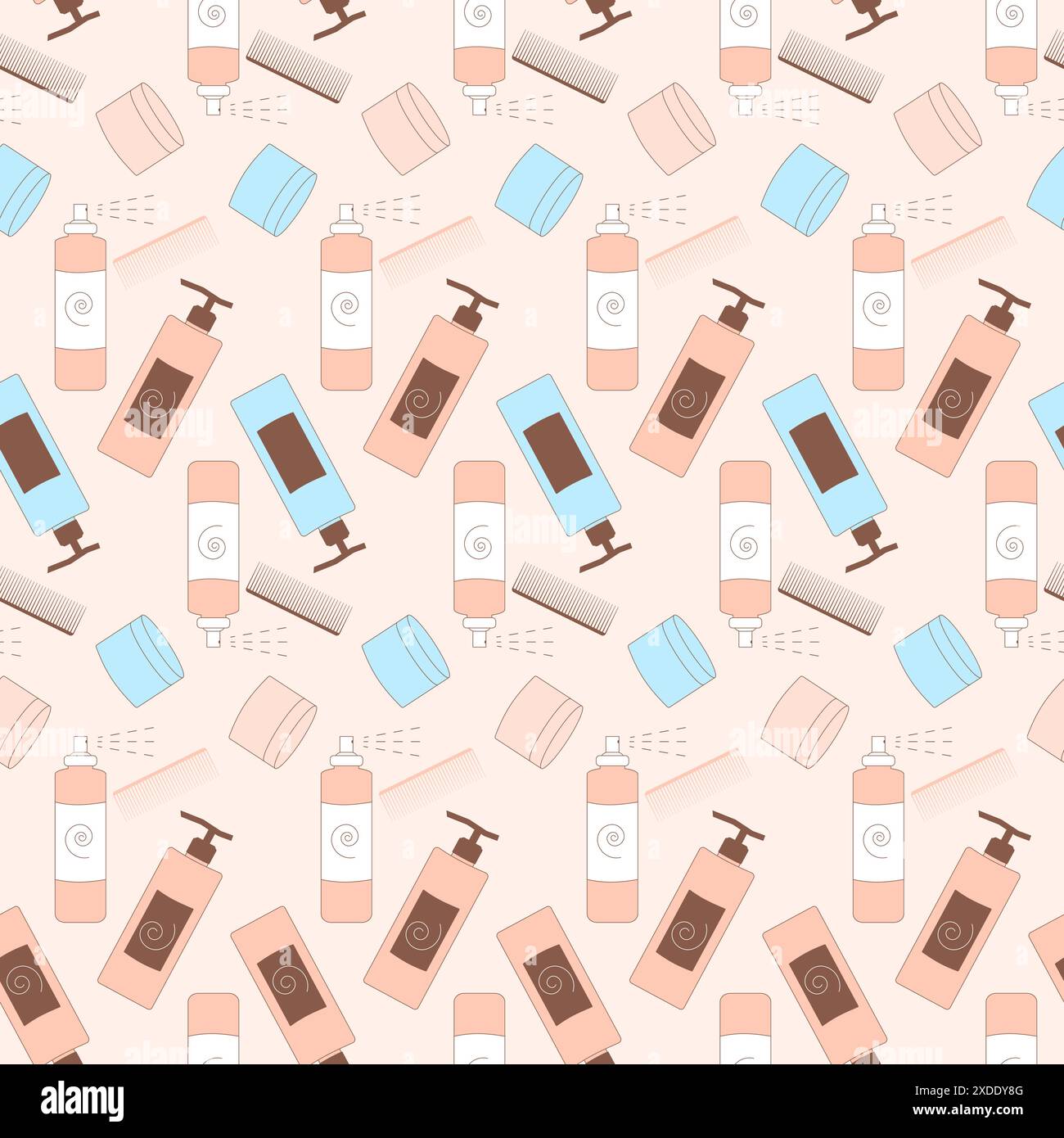 Seamless pattern dedicated to hair care, featuring a harmonious ...