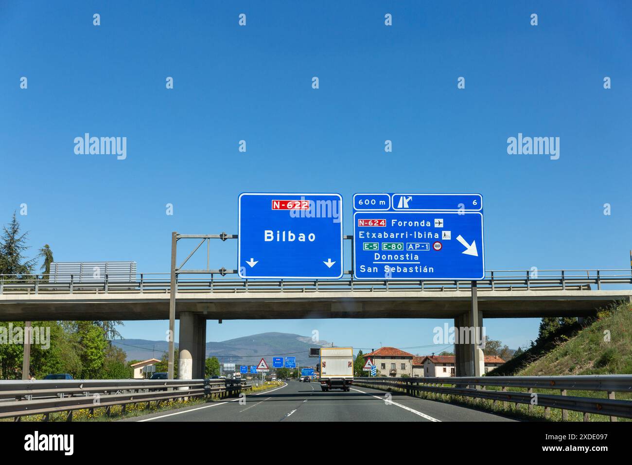 Motorway gantry signs, Spain Stock Photo - Alamy