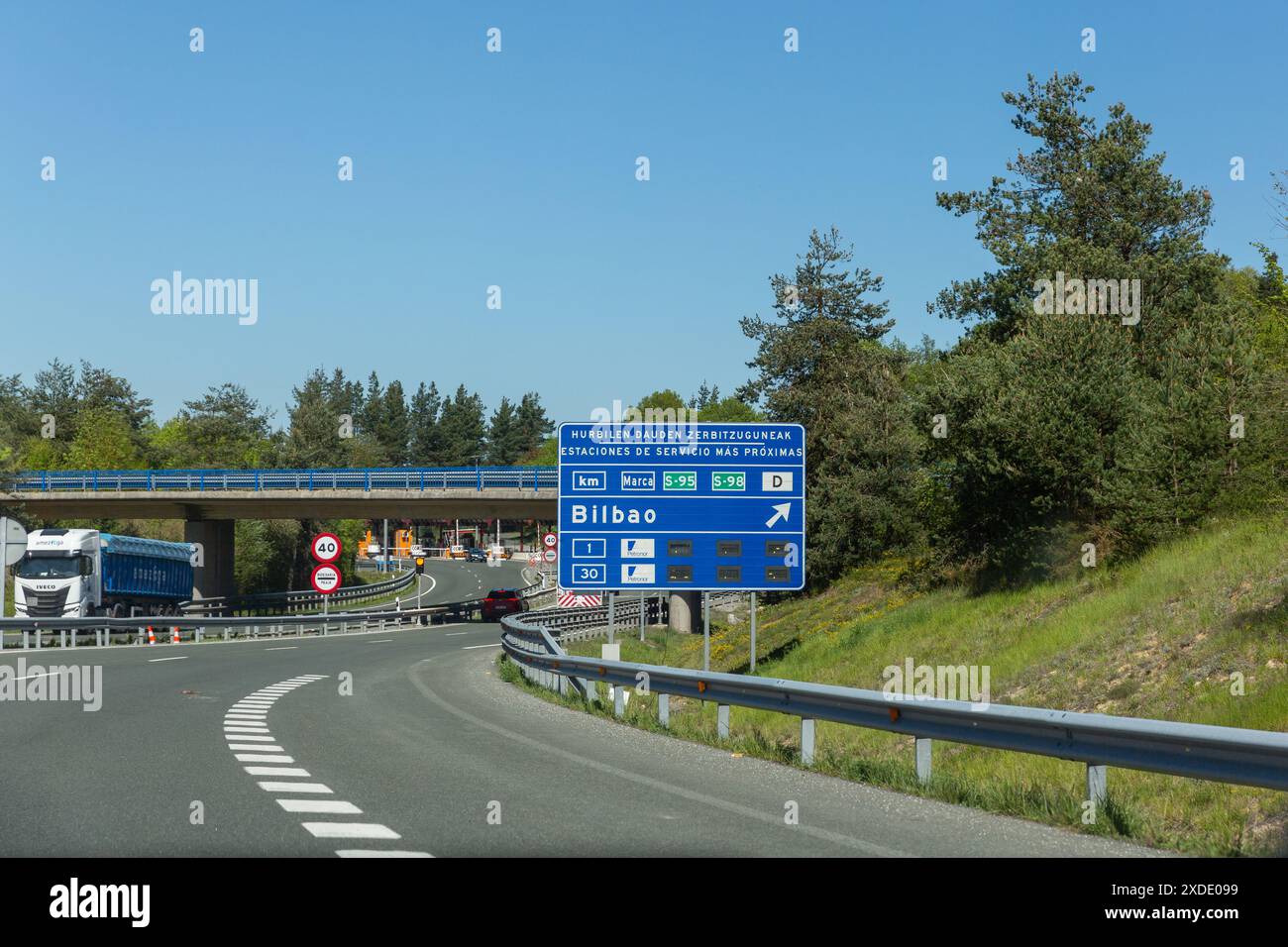 Motorway gantry signs, Spain Stock Photo - Alamy
