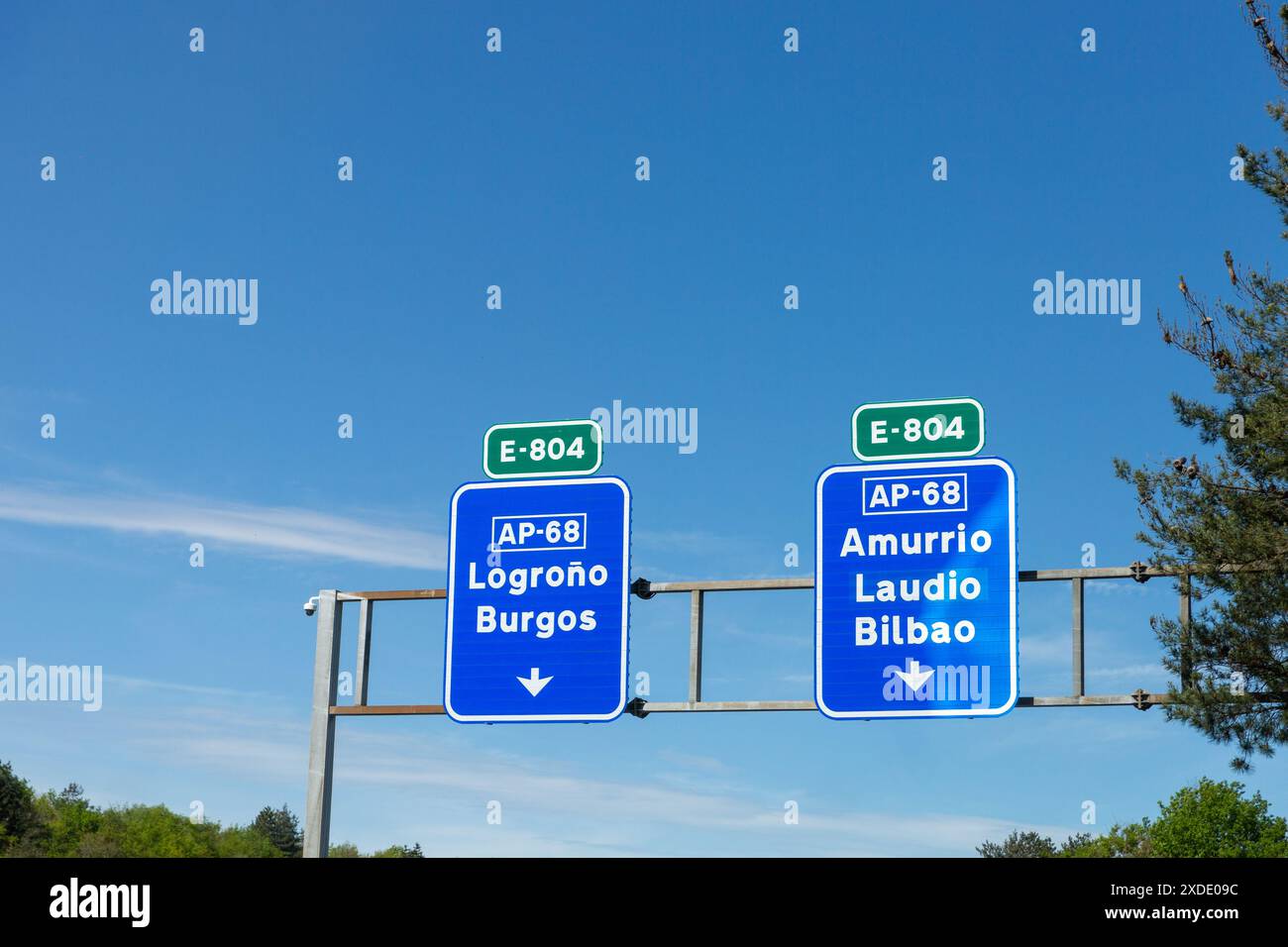 Motorway gantry signs, Spain Stock Photo - Alamy