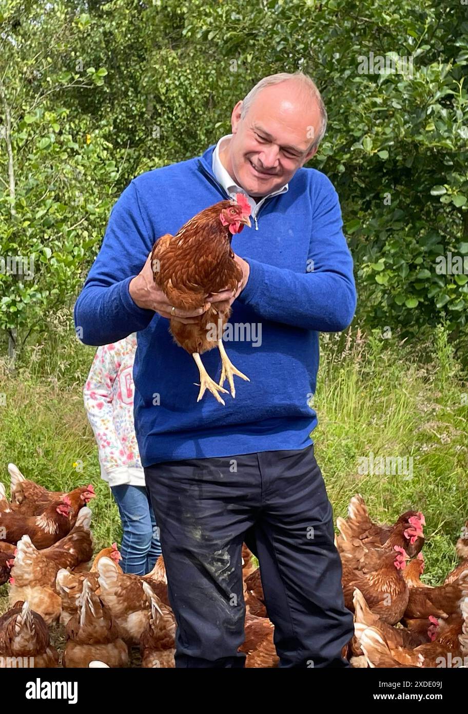 Liberal Democrats leader Sir Ed Davey during a visit to the Macs Farm ...