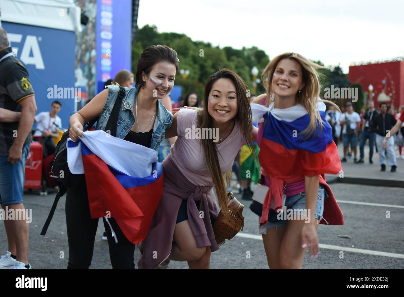 Girls with Russian flag at international party at FIFA Fan Fest at ...