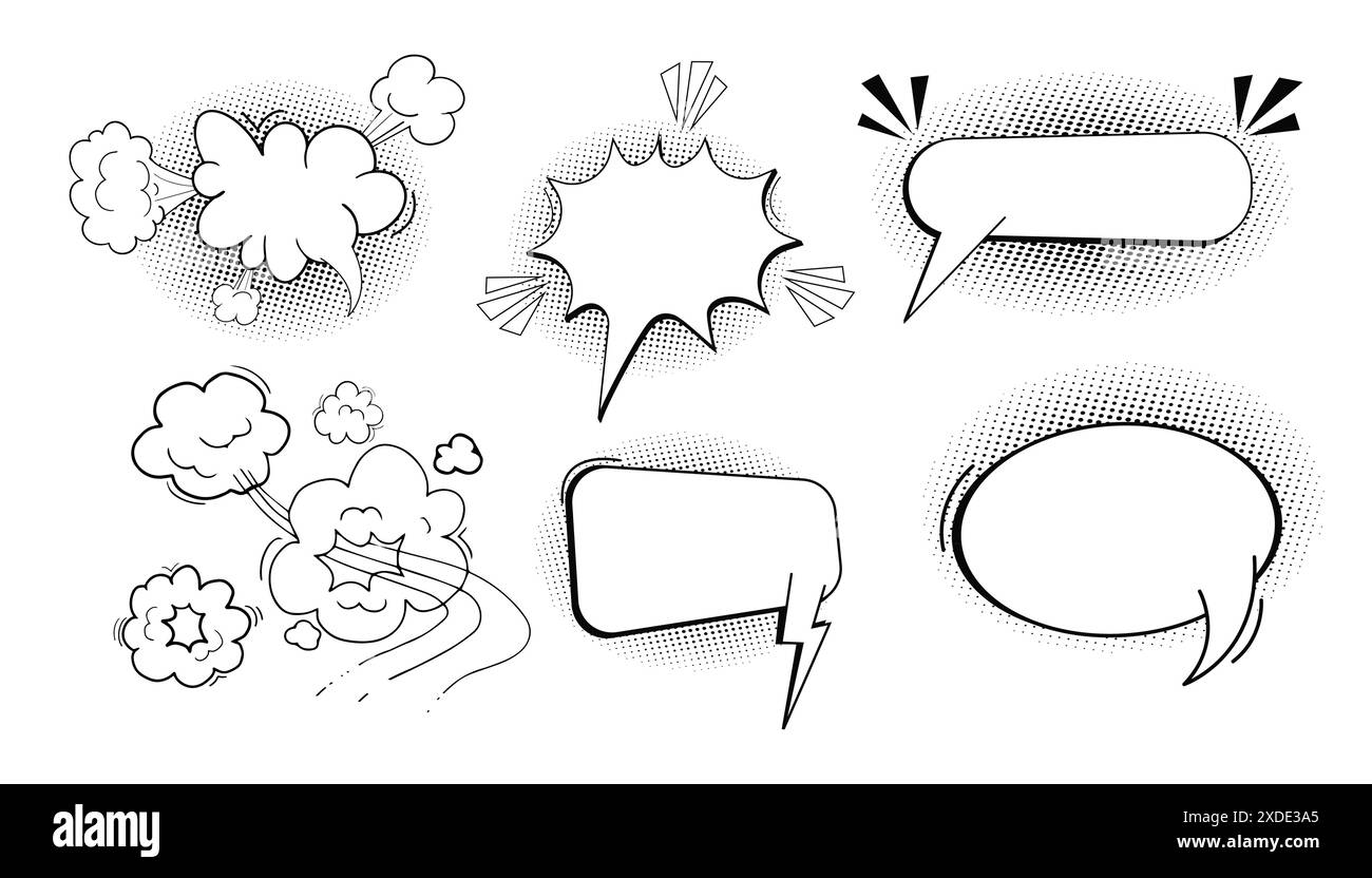 Comic speech bubble cloud with halftone, empty frame for text, boom or ...