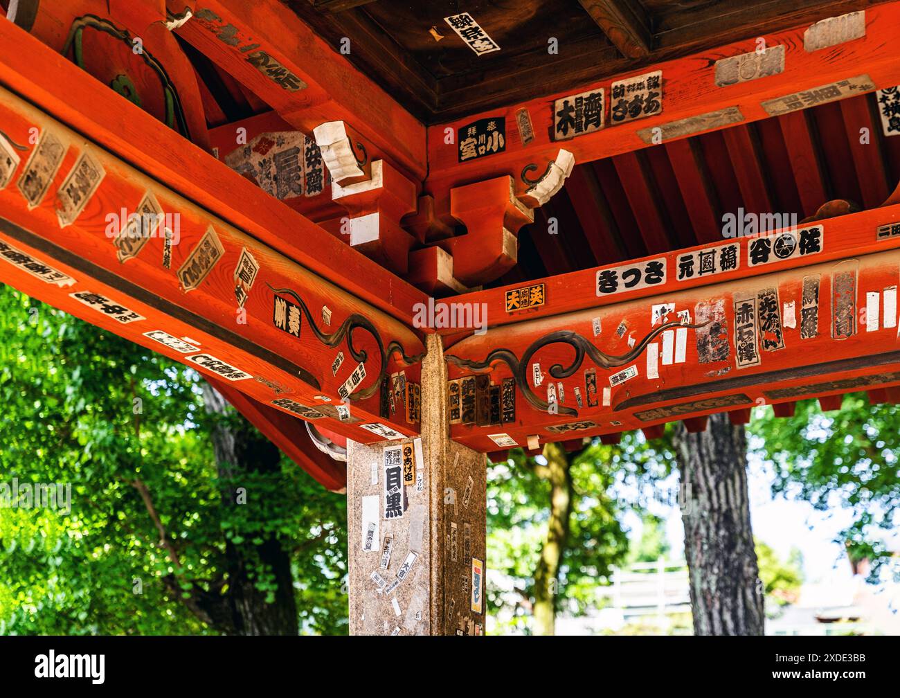 Votive slips called "Senjafuda" applied to the rōmon (tower gate) in ...