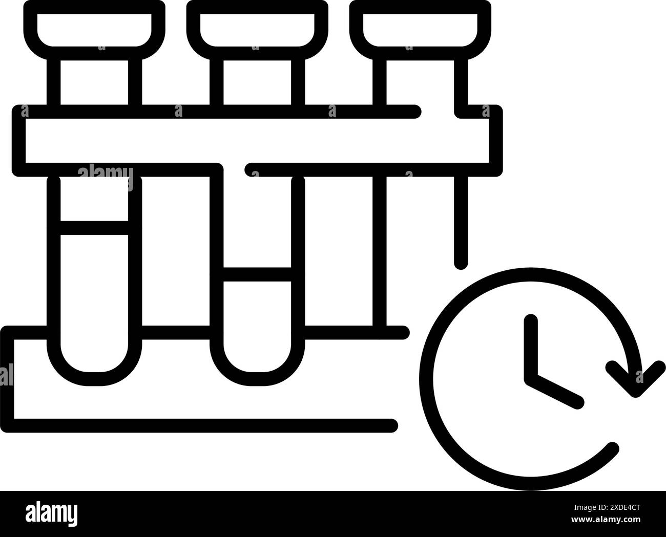 Blood filled test tubes and clock. Timed laboratory procedures. Urgent ...