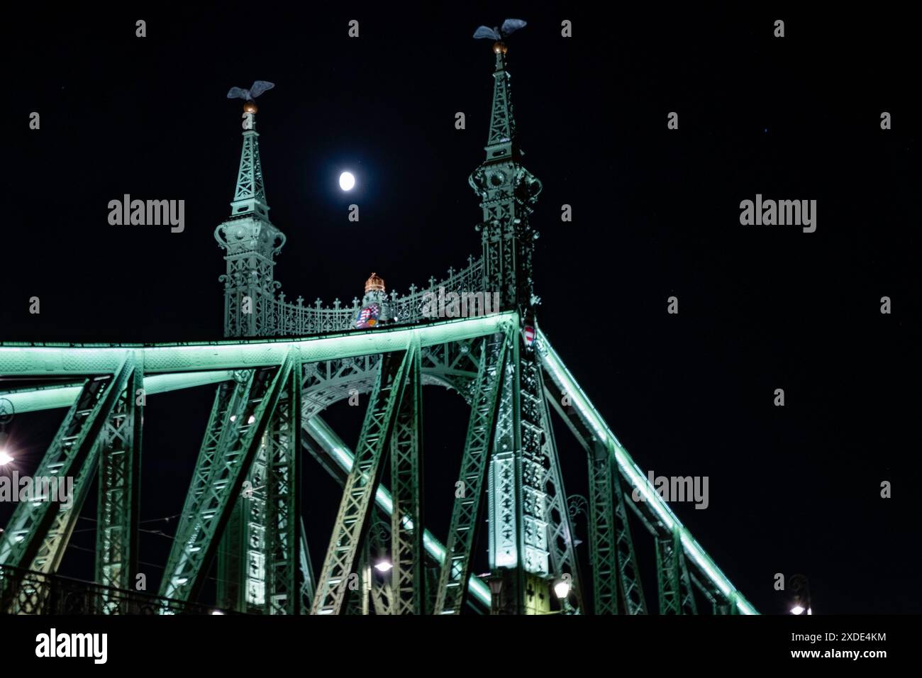 The top of the four masts of the Liberty Bridge are decorated with ...