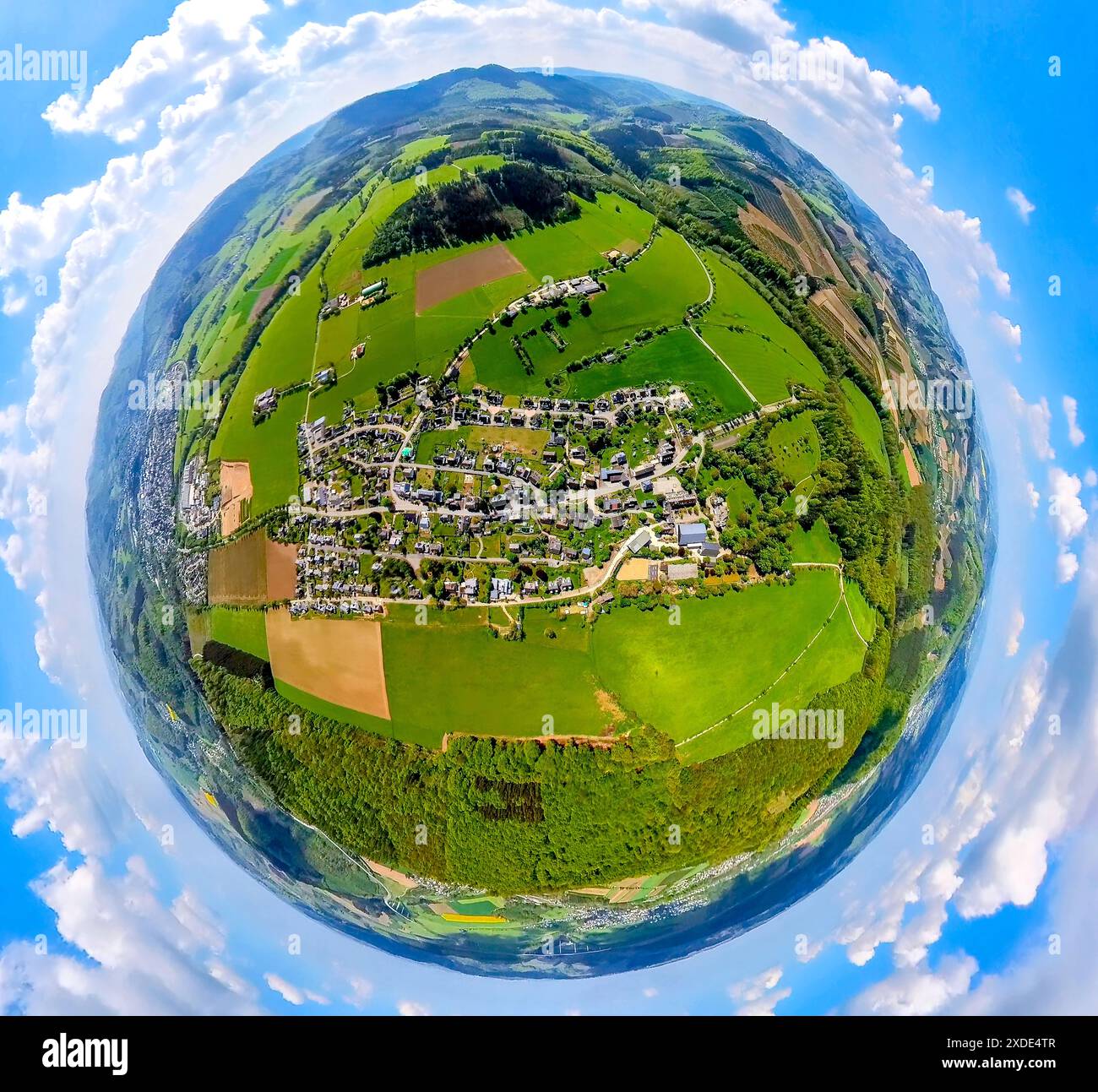 Aerial view, residential area, view of Gevelinghausen, surrounded by ...