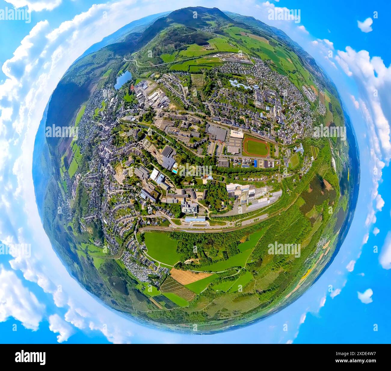 Aerial view, residential area, view of Bigge, sports field, soccer ...