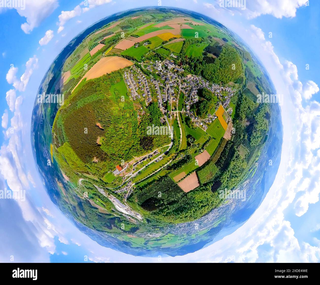 Aerial view, residential area, view of Antfeld, surrounded by forest ...