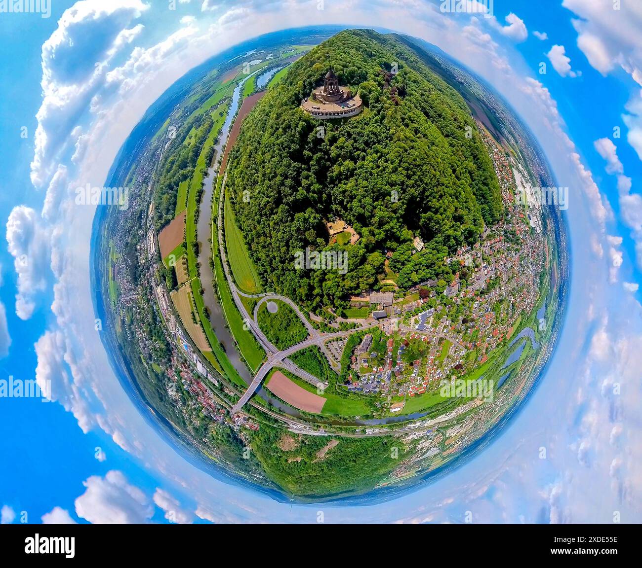 Aerial view, Kaiser Wilhelm Monument, cultural monument, Wiehengebirge ...