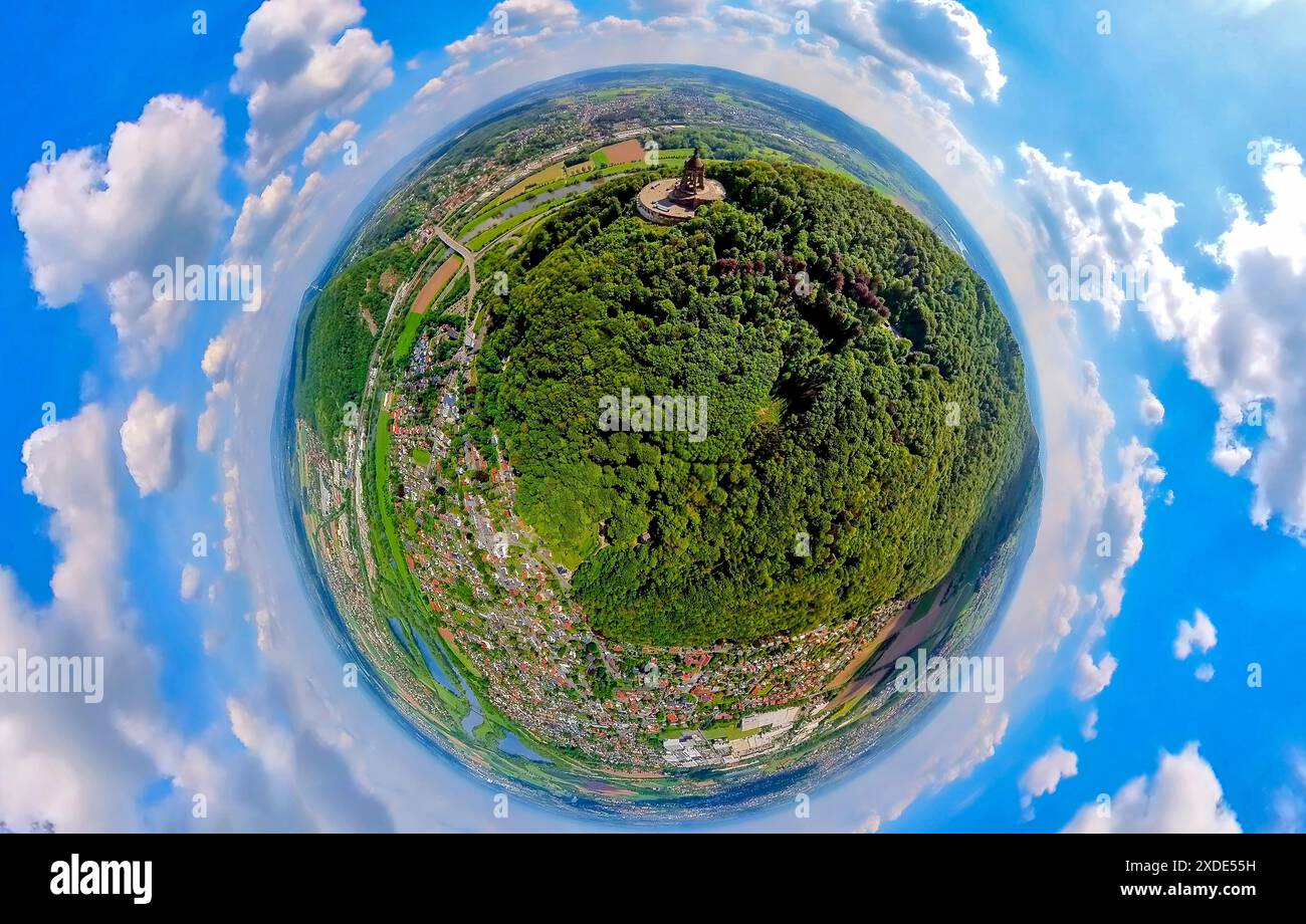 Aerial view, Kaiser Wilhelm Monument, cultural monument, Wiehengebirge ...