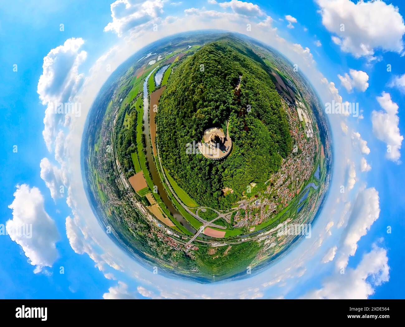 Aerial view, Kaiser Wilhelm Monument, cultural monument, Wiehengebirge ...