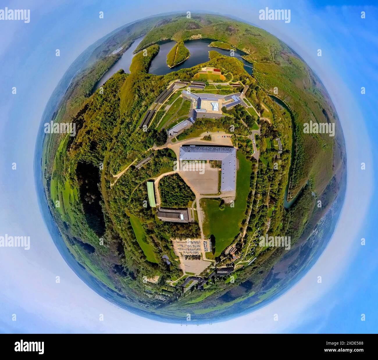 Aerial view, earth globe, fisheye image, 360 degree image, tiny world ...