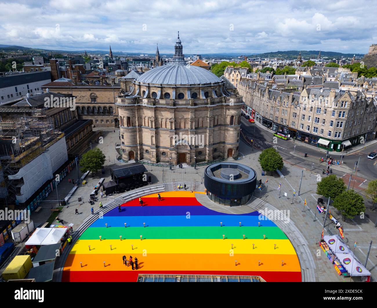 Edinburgh, Scotland, UK. 22nd June 2024. A multicolour pride carpet is ...