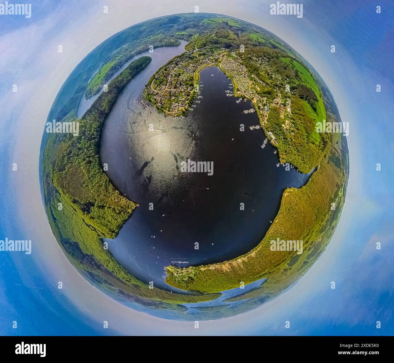 Aerial view, earth globe, fisheye image, 360 degree image, tiny world ...