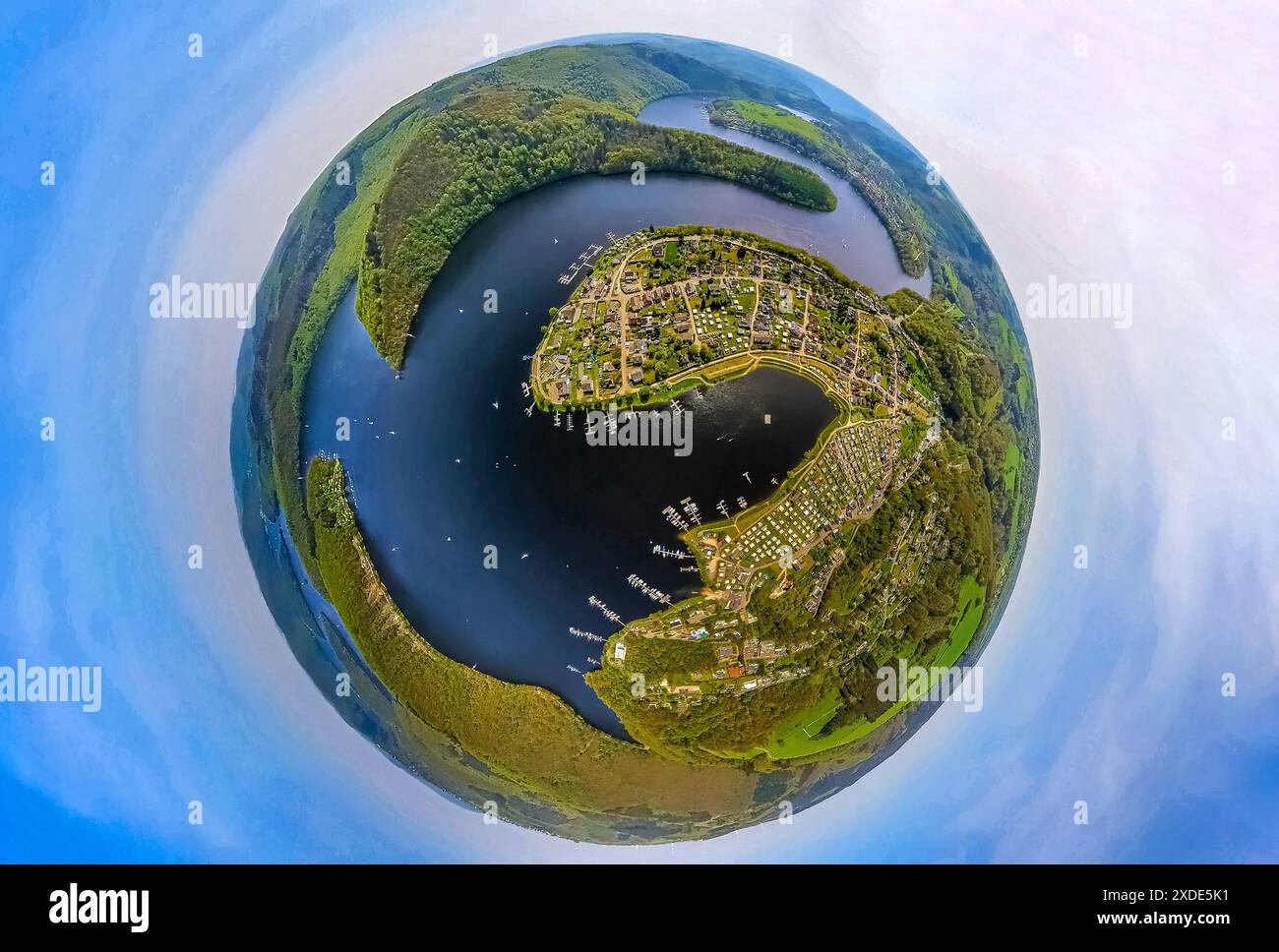 Aerial view, earth globe, fisheye image, 360 degree image, tiny world ...