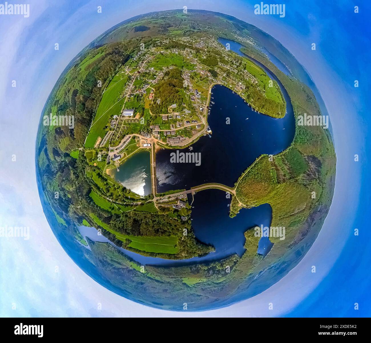 Aerial view, earth globe, fisheye image, 360 degree image, tiny world ...