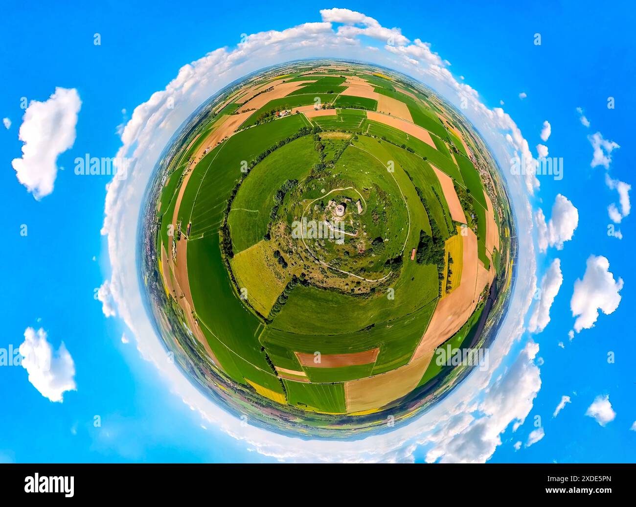 Aerial view, Desenberg Castle on a volcanic cone, historical sight ...