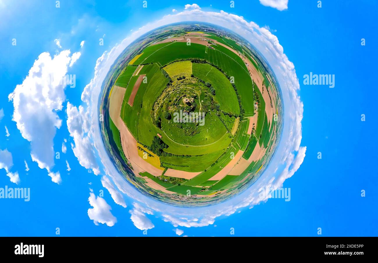 Aerial view, Desenberg Castle on a volcanic cone, historical sight ...