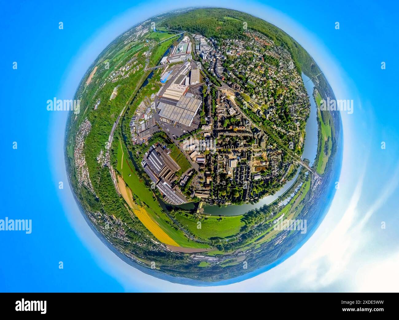 Aerial view, river Ruhr with Ruhr valley and plant DEMAG Cranes ...