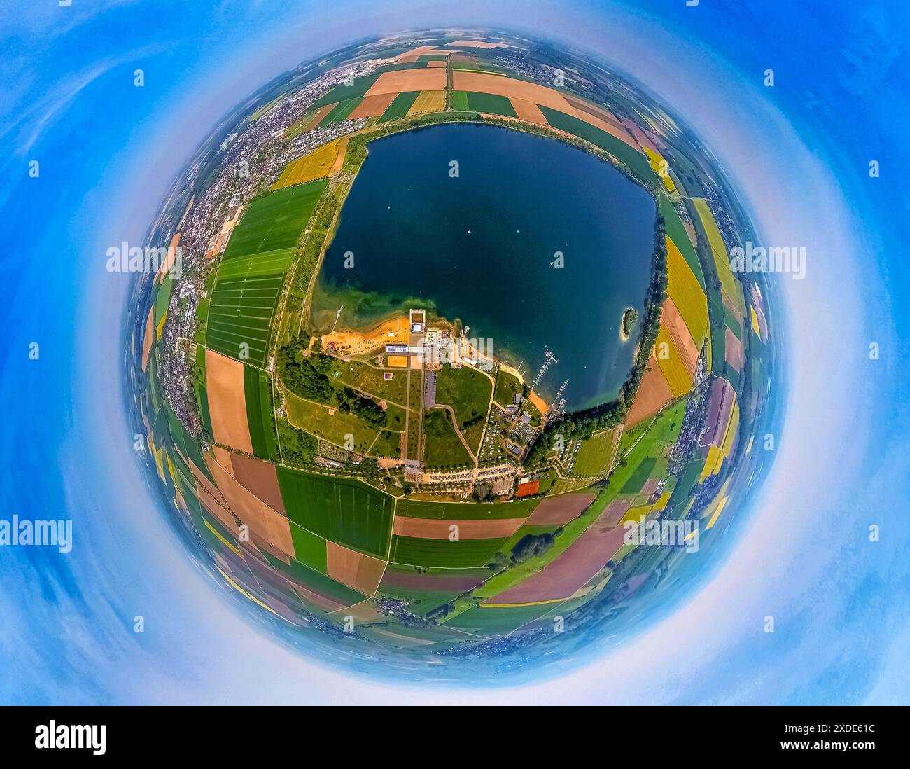 Aerial view, Zülpicher See, water sports lake and lake park, bathing ...