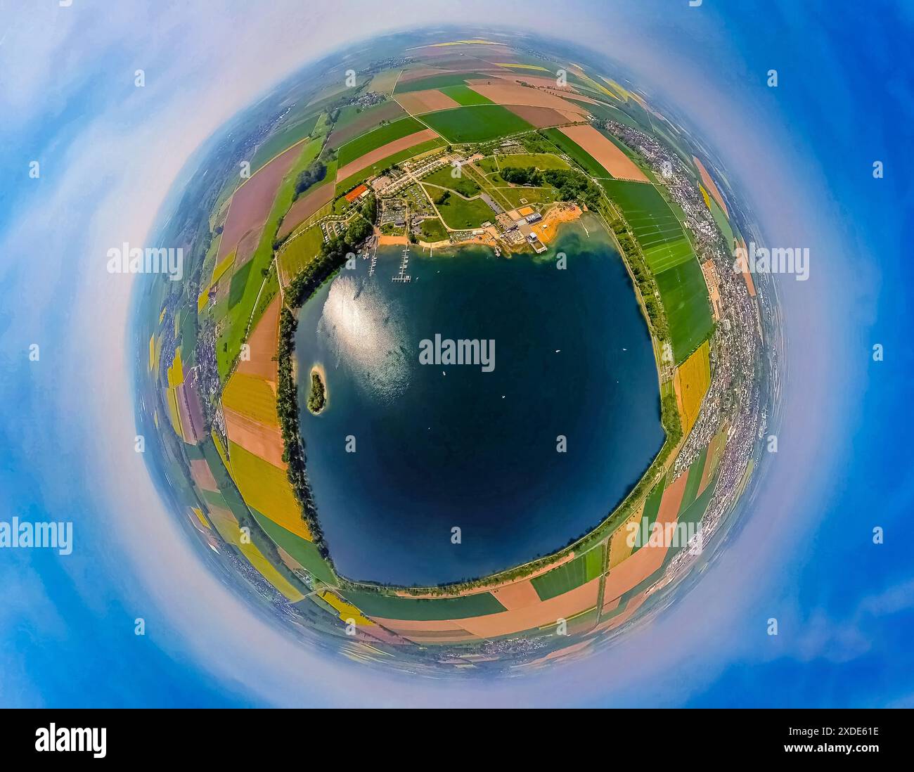 Aerial view, Zülpicher See, water sports lake and lake park, bathing ...