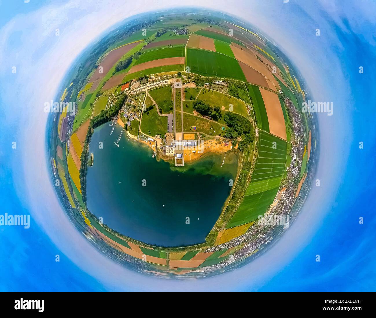 Aerial view, Zülpicher See, water sports lake and lake park, bathing ...