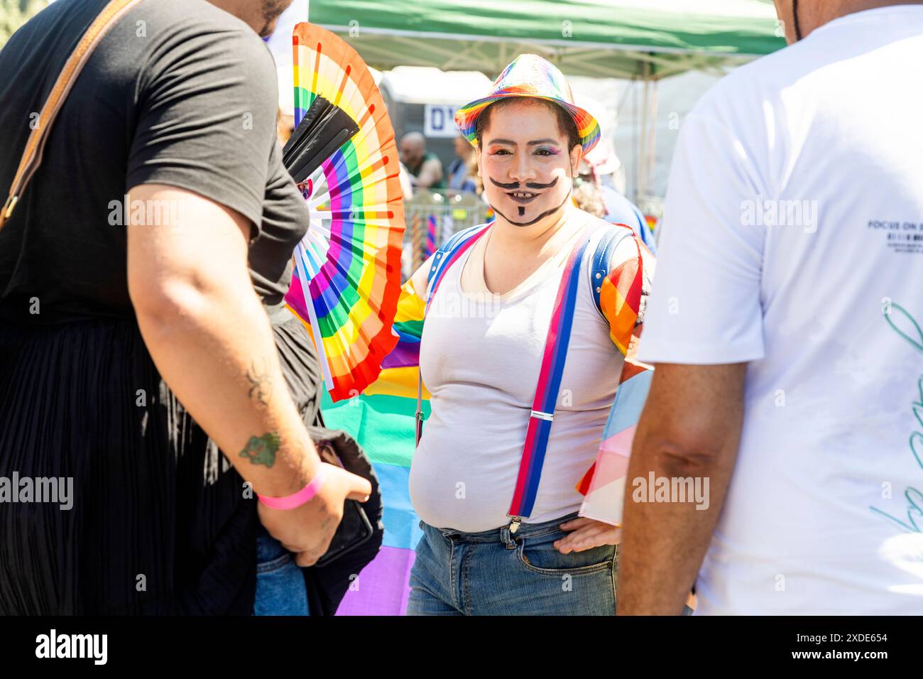 Haifa, Israel June 21, 2024, Pride Parade. Drag queer in a hat with ...