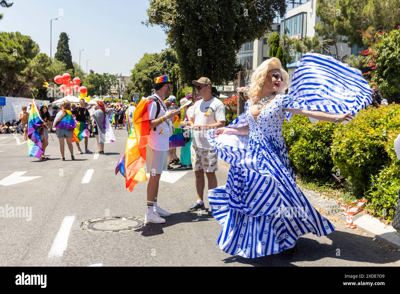 Haifa, Israel June 21, 2024, Pride Parade. Drag queen Lalika, wearing a ...