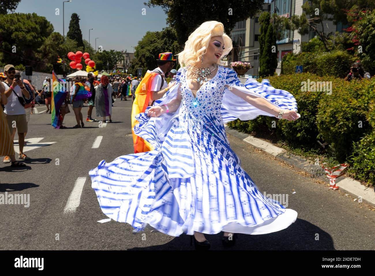 Haifa, Israel June 21, 2024, Pride Parade. Drag queen Lalika, wearing a ...