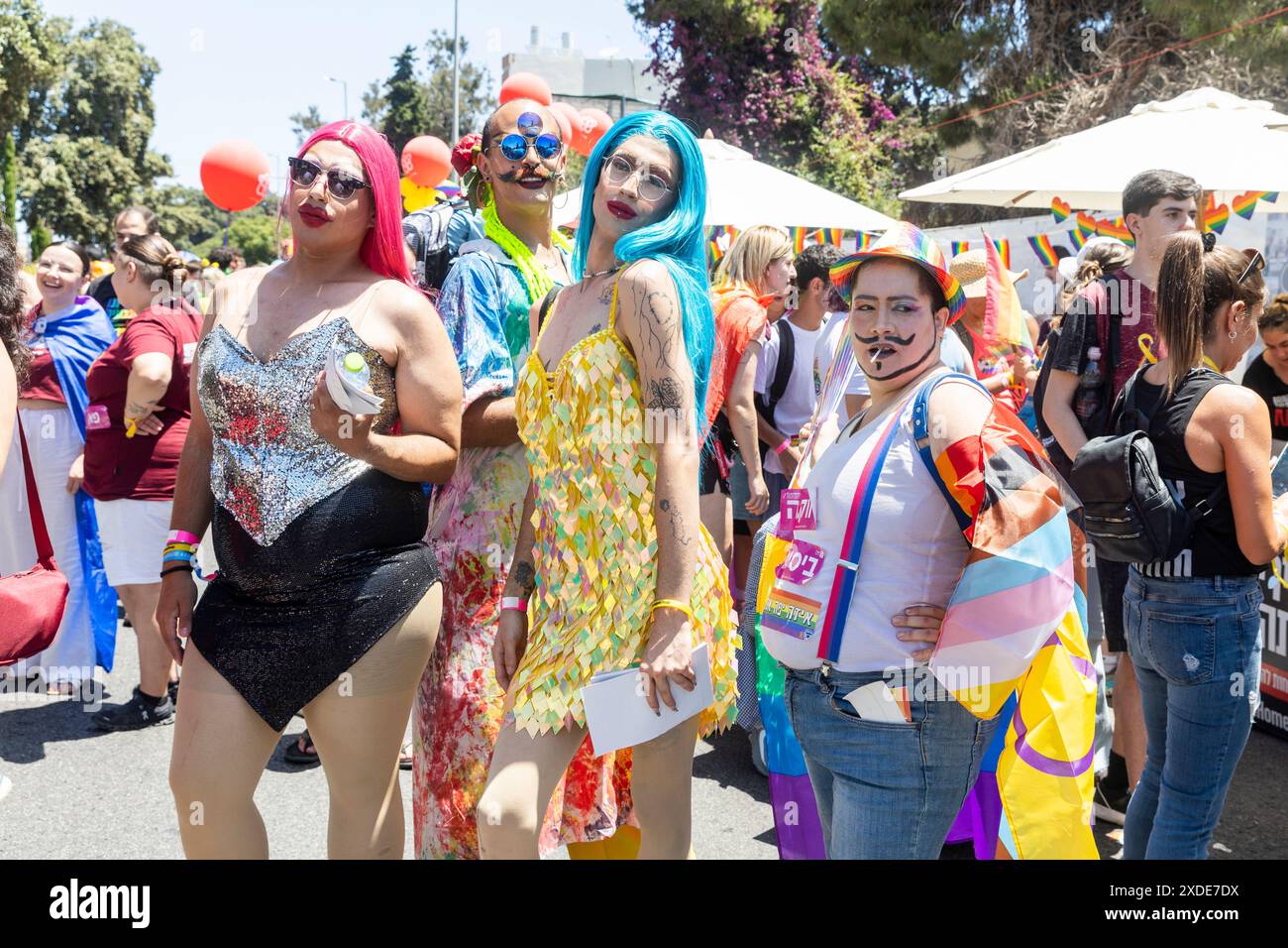 Haifa, Israel June 21, 2024, Pride Parade. Drag queens pose in the ...