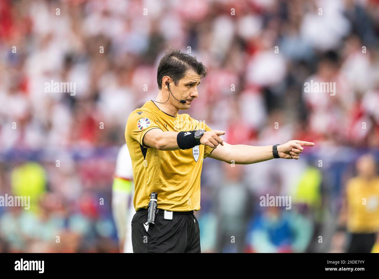 Berlin, Germany. 21st June, 2024. Referee Halil Meler of Austria seen ...