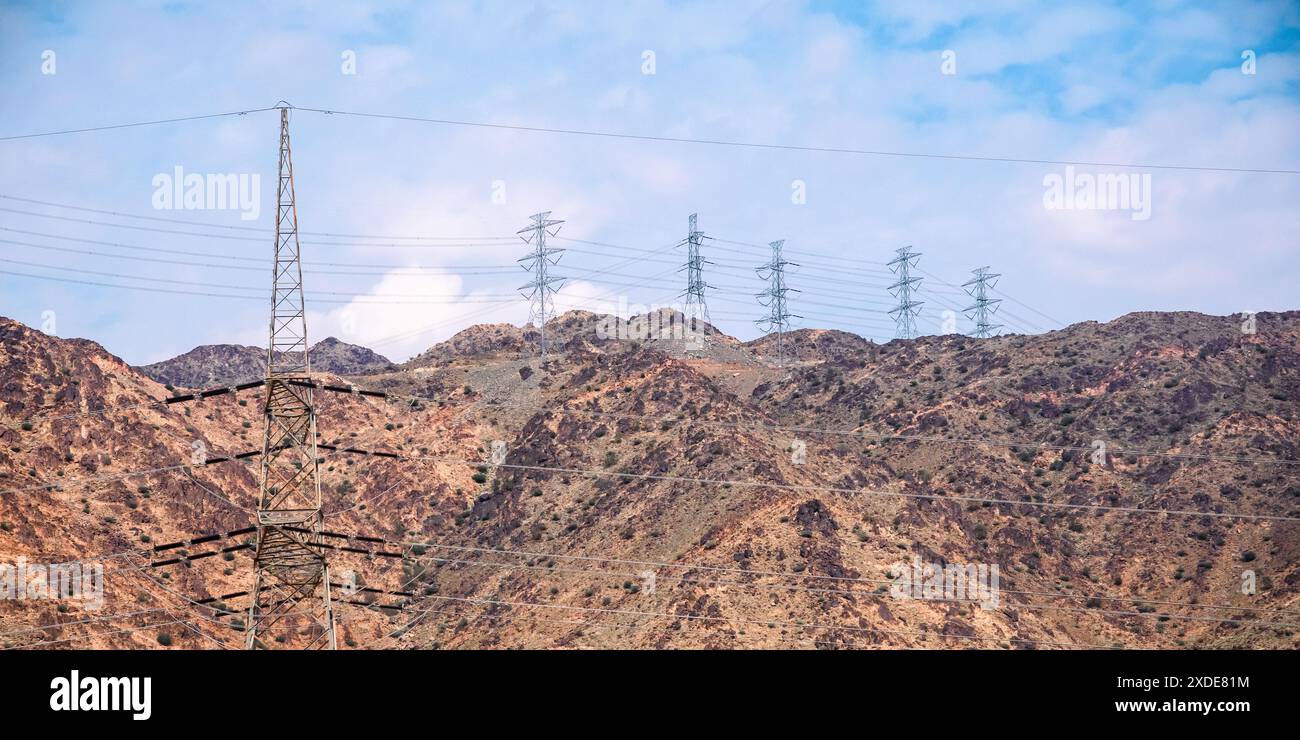 Medina, Saudi Arabia - December 22, 2022: High-voltage power lines ...