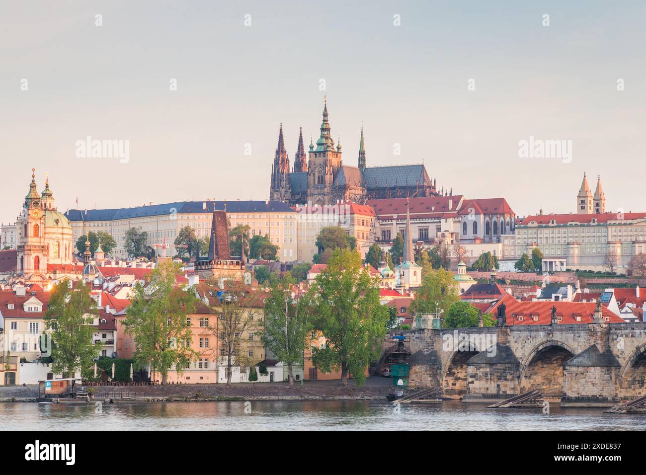 Prague castle charles bridge river scenery landscape hi-res stock ...