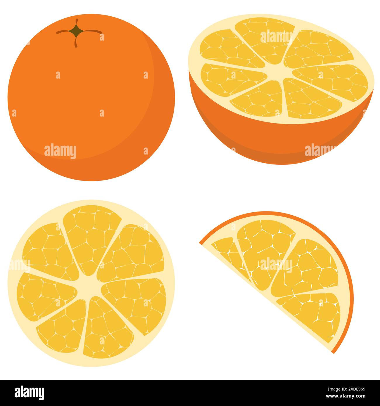 Healthy oranges fresh fruit, whole, half, and quarter isolated on a ...