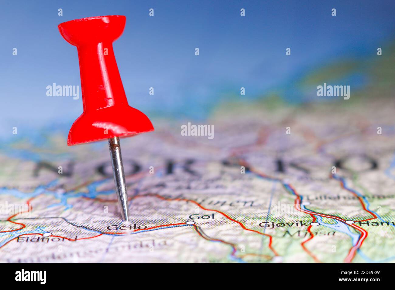 Geilo, Norway pinned on map Stock Photo - Alamy